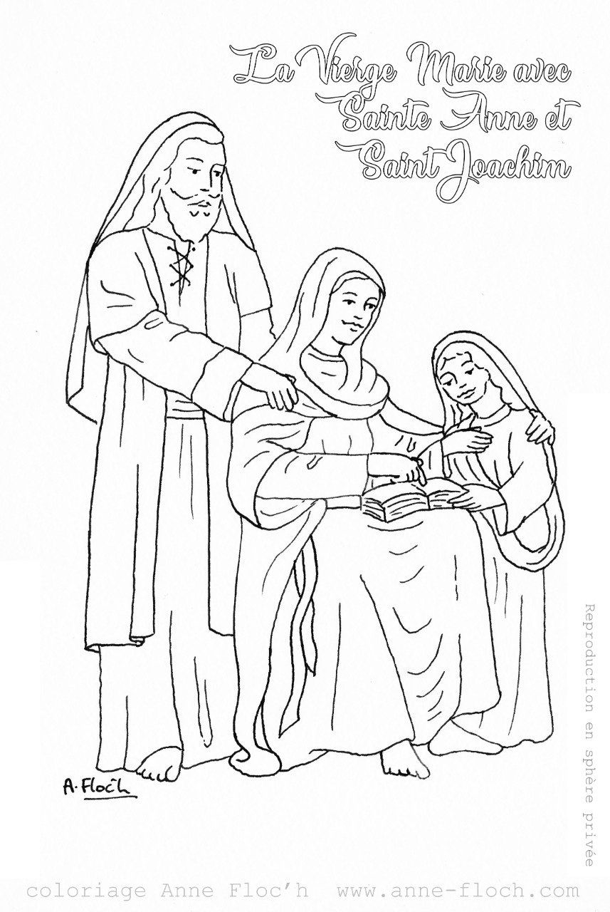 Coloriage la Vierge Marie avec sainte Anne et saint Joachim - Anne-floch